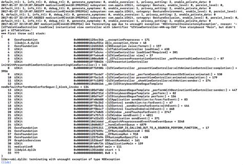 swift terminating with uncaught exception of type nsexception lldb