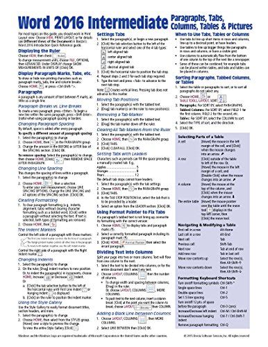 microsoft word 2016 intermediate quick reference paragraphs tabs