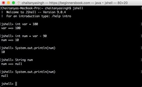 java 9 jshell working with variables
