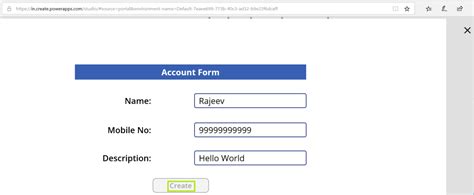powerapps create an ‘account in dynamics 365 from app using flow