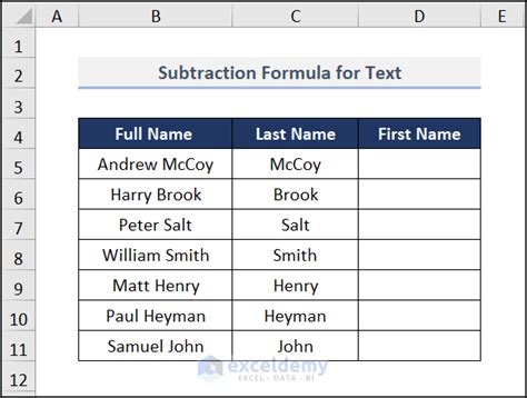 How To Create A Subtraction Formula In Excel 7 Quick Ways