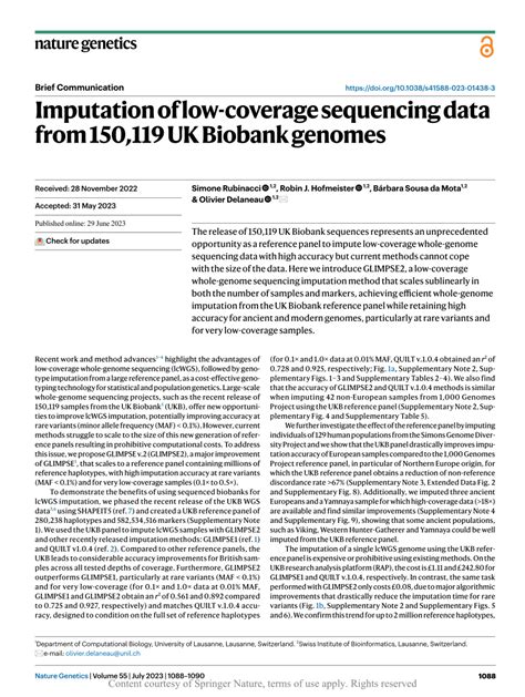 Pdf Imputation Of Low Coverage Sequencing Data From 150 119 Uk