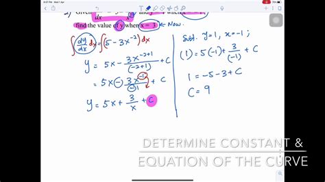 integration determine constant and equation of the curve youtube
