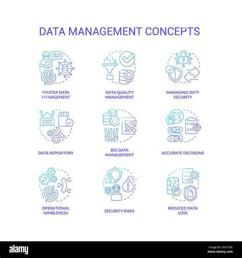 Data Management Blue Gradient Concept Icons Set Stock Vector Image
