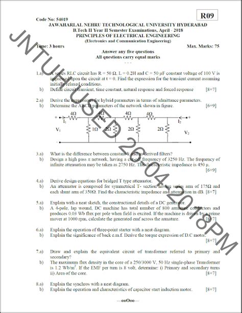 Jntuh B Tech Principles Of Electrical Engineering April 2018 Question