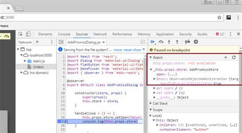 debugging react with mobx show undefined properties while console log