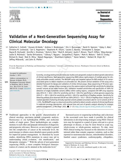 Pdf Validation Of A Next Generation Sequencing Assay For Clinical