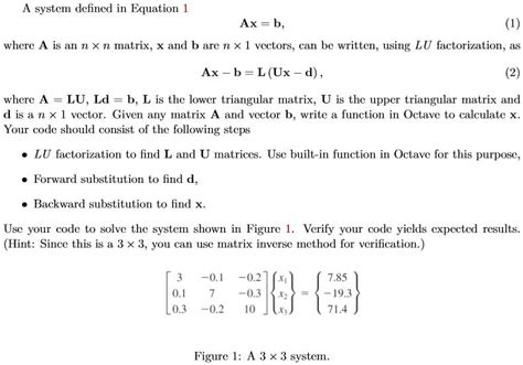solved system defined in equation ax b where a is an n x n matrix x