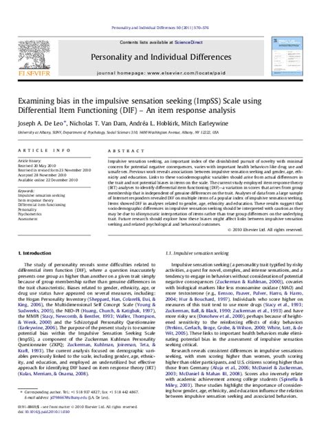pdf examining bias in the impulsive sensation seeking impss scale