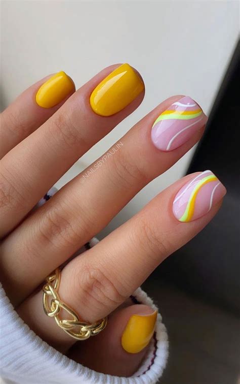 29 Summer Aesthetic Nails Designs 2021 Yellow Swirl Aesthetic Nails