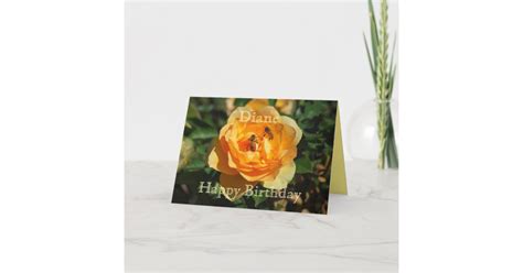 Diane Happy Birthday Yellow Rose With Honeybees Card Zazzle