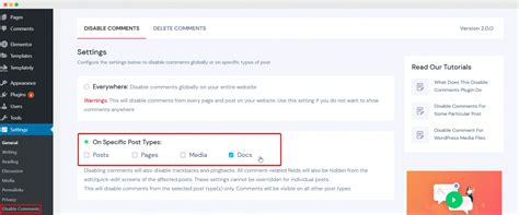 how do i disable comments for wordpress docs wpdeveloper