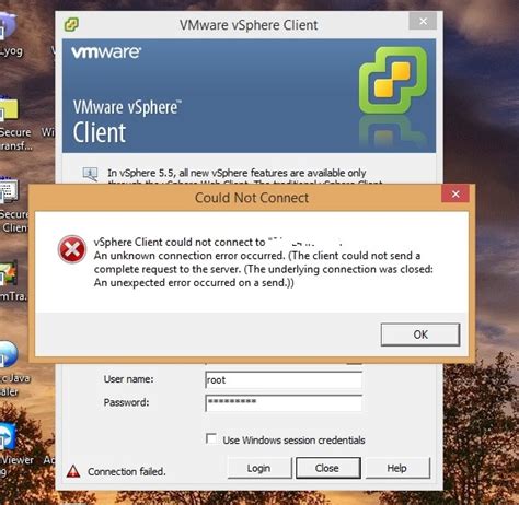 a starter error vsphere client could not connect