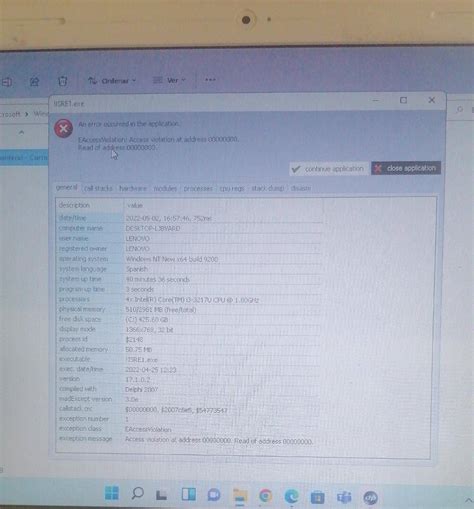 por al un programa aparece access violation at address microsoft