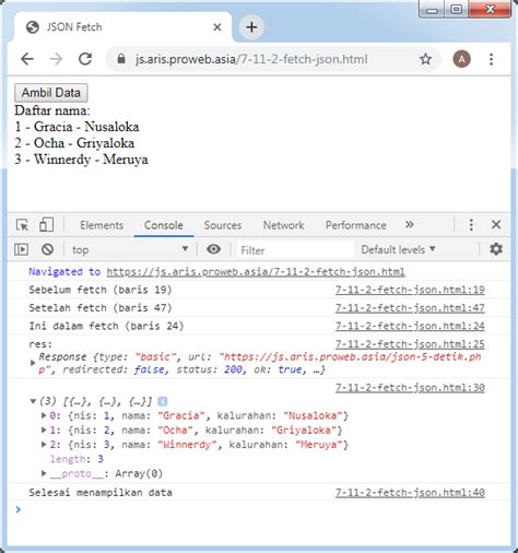 fetch data json pada javascript pt proweb indonesia