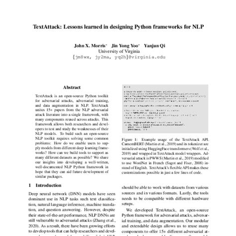 textattack lessons learned in designing python frameworks for nlp