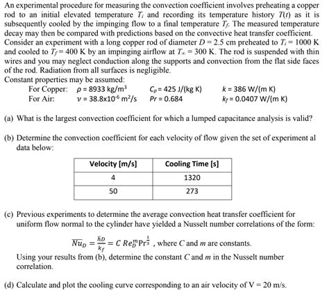 Solved An Experimental Procedure For Measuring The Convection