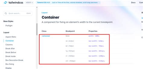 how to modify container css class breakpoint for tailwind css library