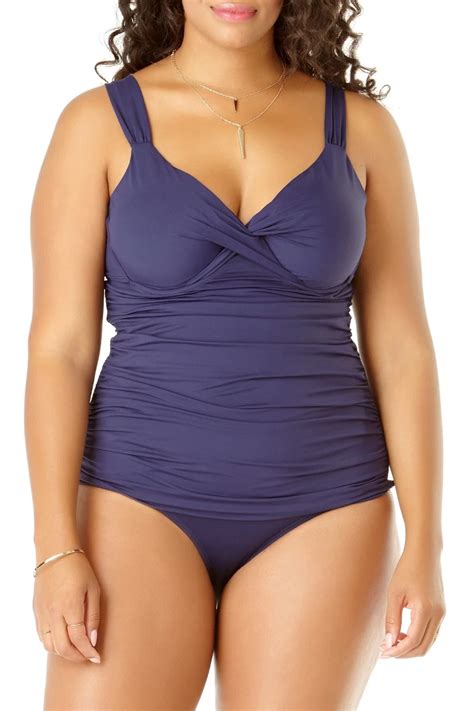 Anne Cole Plus Live In Color Underwire Front Twist Tankini Top Plus