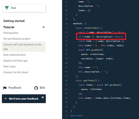 [feedback] tutorial in vue js connect api and database to the app