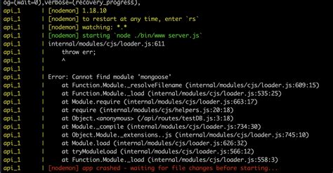 node js how to fix nodemon app crash after added mongoose stack
