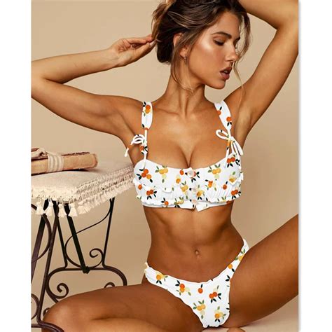 Button Ruffle Swimwear 2019 Sexy Bikinis Women Swimsuit Female