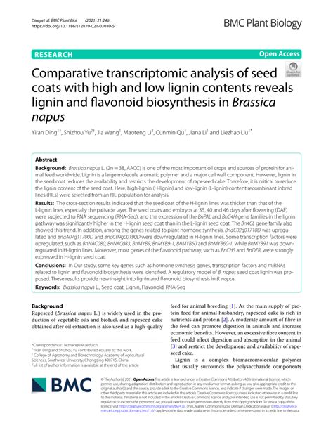 Pdf Comparative Transcriptomic Analysis Of Seed Coats With High And