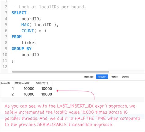 creating a group based incrementing value using last insert id in