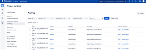view and configure the audit log bitbucket data center and server 8 6