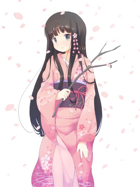 Safebooru 1girl Anyannko Black Hair Highres Japanese Clothes Kimono