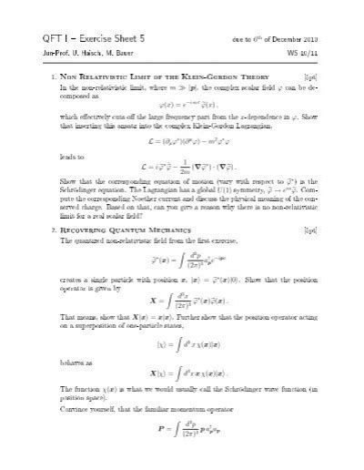 1 Non Relativistic Limit Of The Klein Gordon Theory 2 Thep Mainz