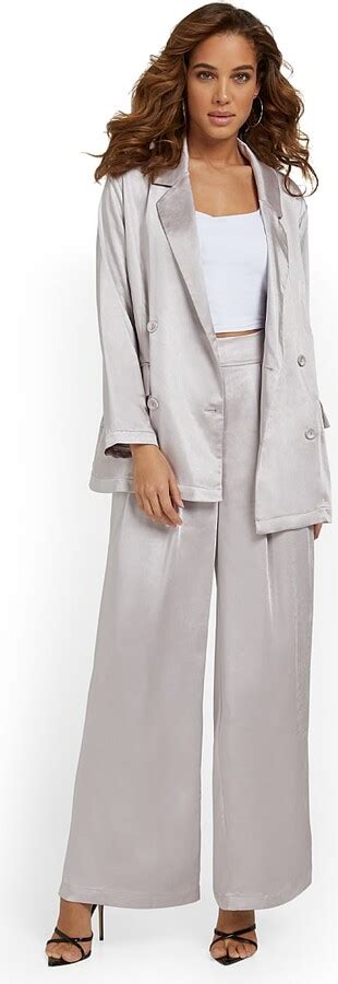 2 Piece Satin Blazer And Wide Leg Pant Set Lena Shopstyle