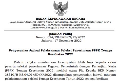Penyesuaian Jadwal Pelaksanaan Seleksi Penerimaan Pppk Tenaga Kesehatan