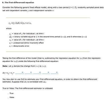 Solved Consider The Following Generic Fixed Effects Model