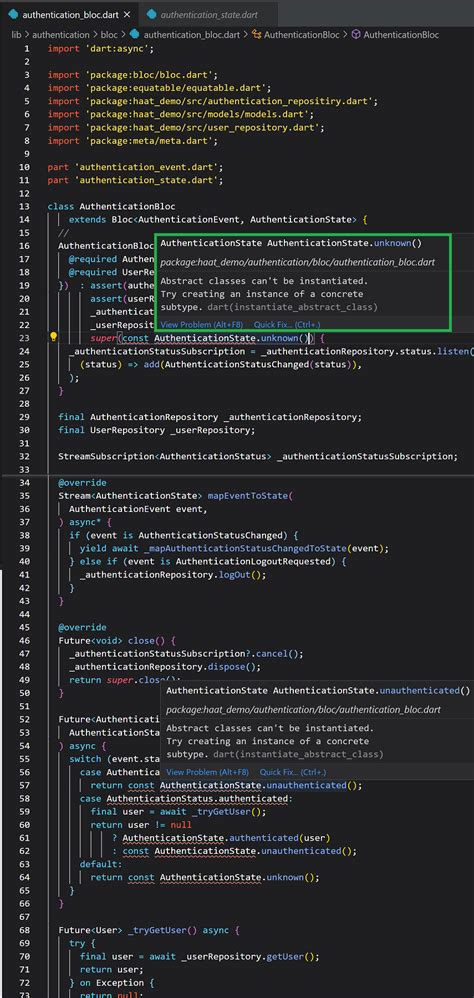 flutter abstract class can t be instantiated in authenticationbloc