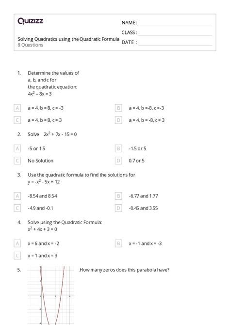 50 Quadratic Worksheets For 9th Class On Quizizz Free And Printable