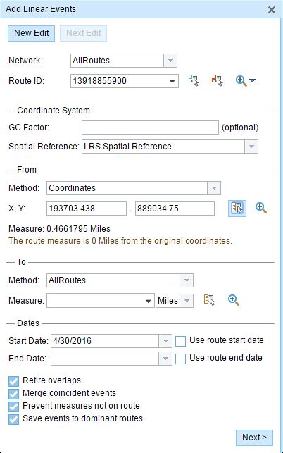 adding linear events by coordinate location—event editor for roads and
