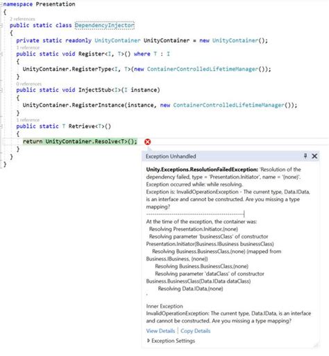 dependency injection using unity resolve dependency of