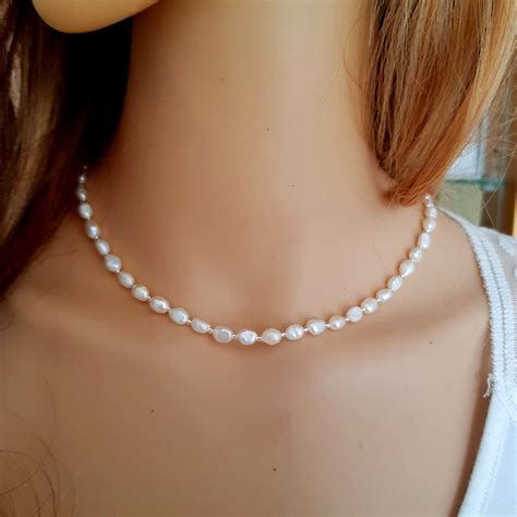 Baroque Freshwater Pearl Necklace Choker 18k Gold Fill Simple Etsy