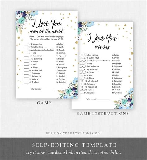 Editable Travel Bridal Shower Game I Love You Around The World Wedding