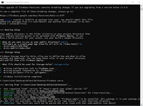 node js im having trouble while serving or deploying firebase hosting
