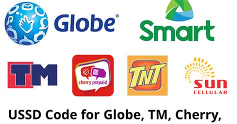 ussd code for globe tm cherry smart tnt sun