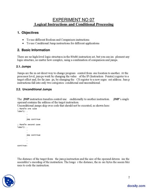 logical instructions and conditional processing assembly language