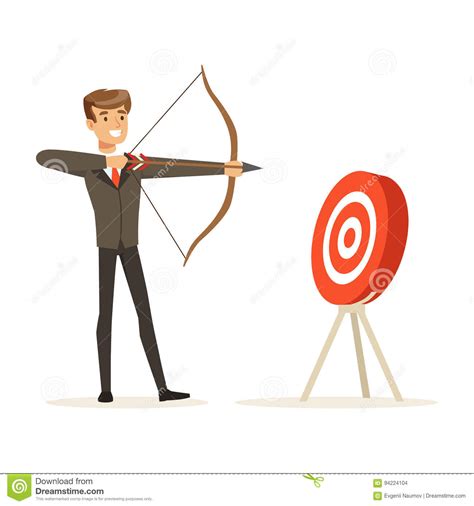 Cheerful Businessman Aiming Target With Bow And Arrow Vector