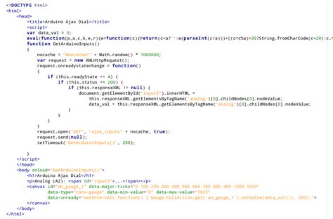 arduino analog value displayed on gauge on web page