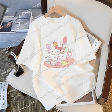 T Shirts Womens Cotton Hello Kitty Y2k Tee Shirts Anime Kawaii Sanrio