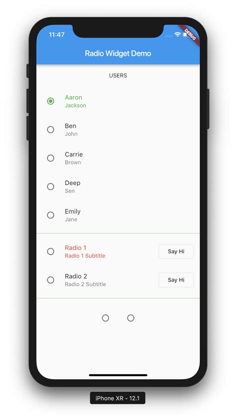 radio radiolisttile in flutter android and ios mobile