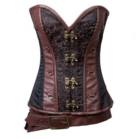 Steampunk Brown Jacquard Steel Boned Busk Closure Overbust Corset With