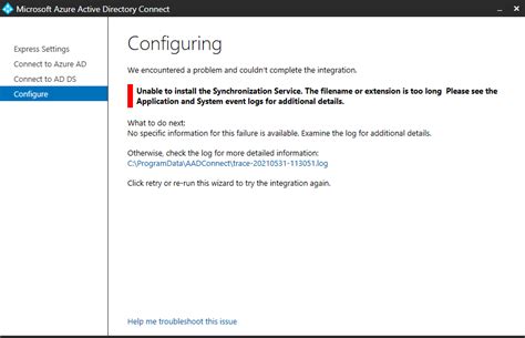 unable to install the synchronization service error in azure ad connect