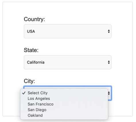 country state city example cascading jquery ajax dependent dropdown in